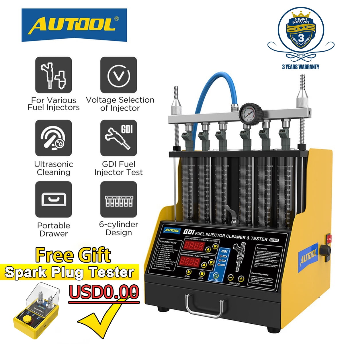 AUTOOL Automobile Fuel Injector Tester and Cleaner Machine, GDI,EFI,FSI ...