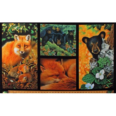 24" X 44" Panel Animals Woodland Animals Raccoon Foxes Eagles Bear Deer ...