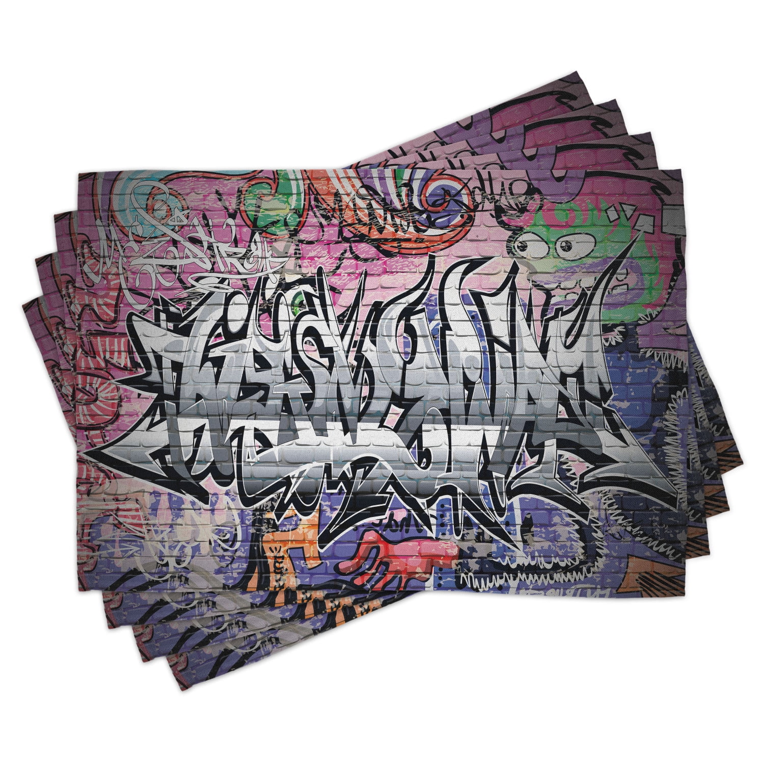 Ambesonne Urban Place Mats Set of 4, Graffiti Grunge Wall Art, Standard ...