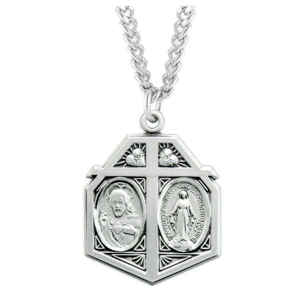 Catholic 4-Way Medal Cross Cruciform Pendant with Miraculous Medal, St ...