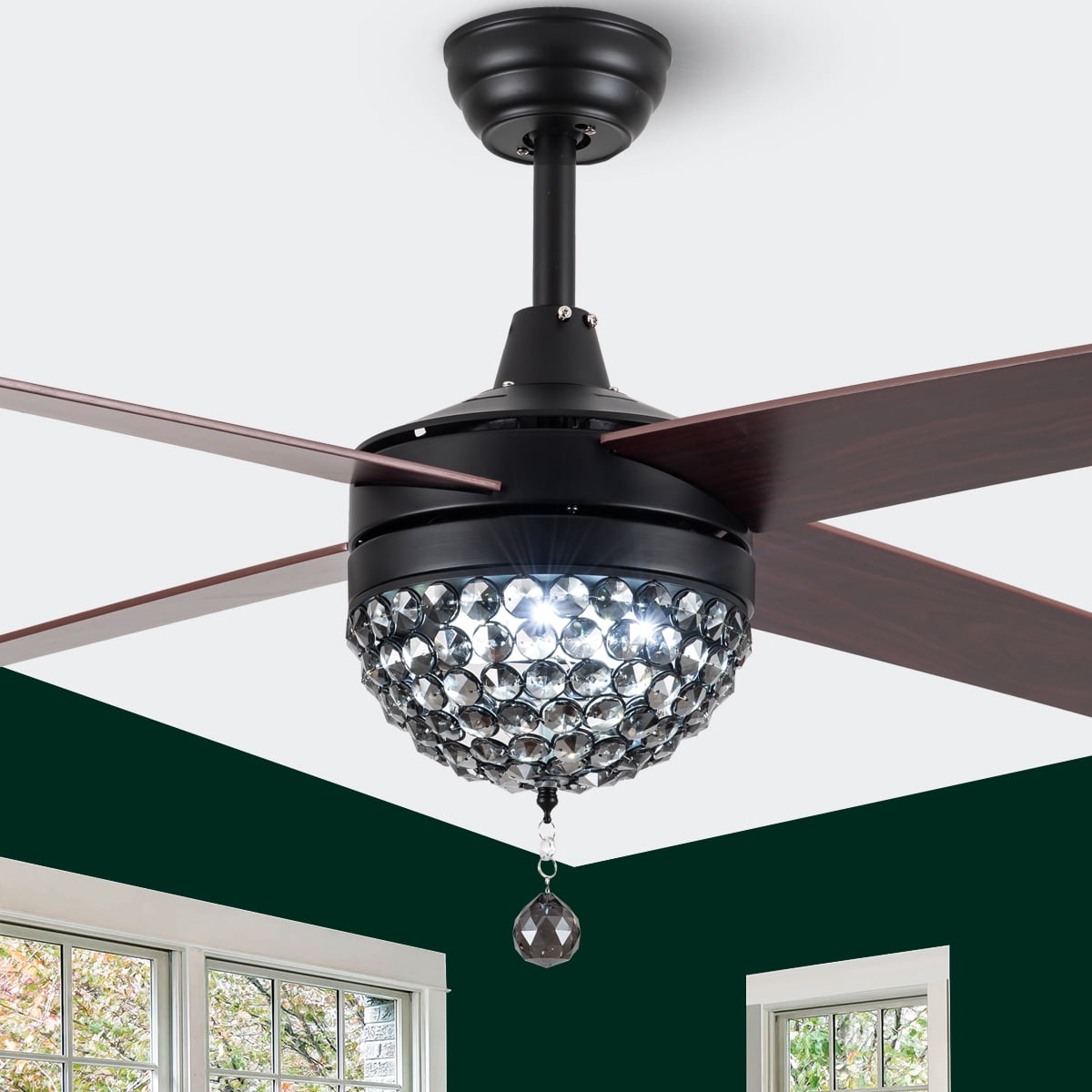 42" LED Crystal Ceiling Fan with Remote Control and Light Kit Included ...