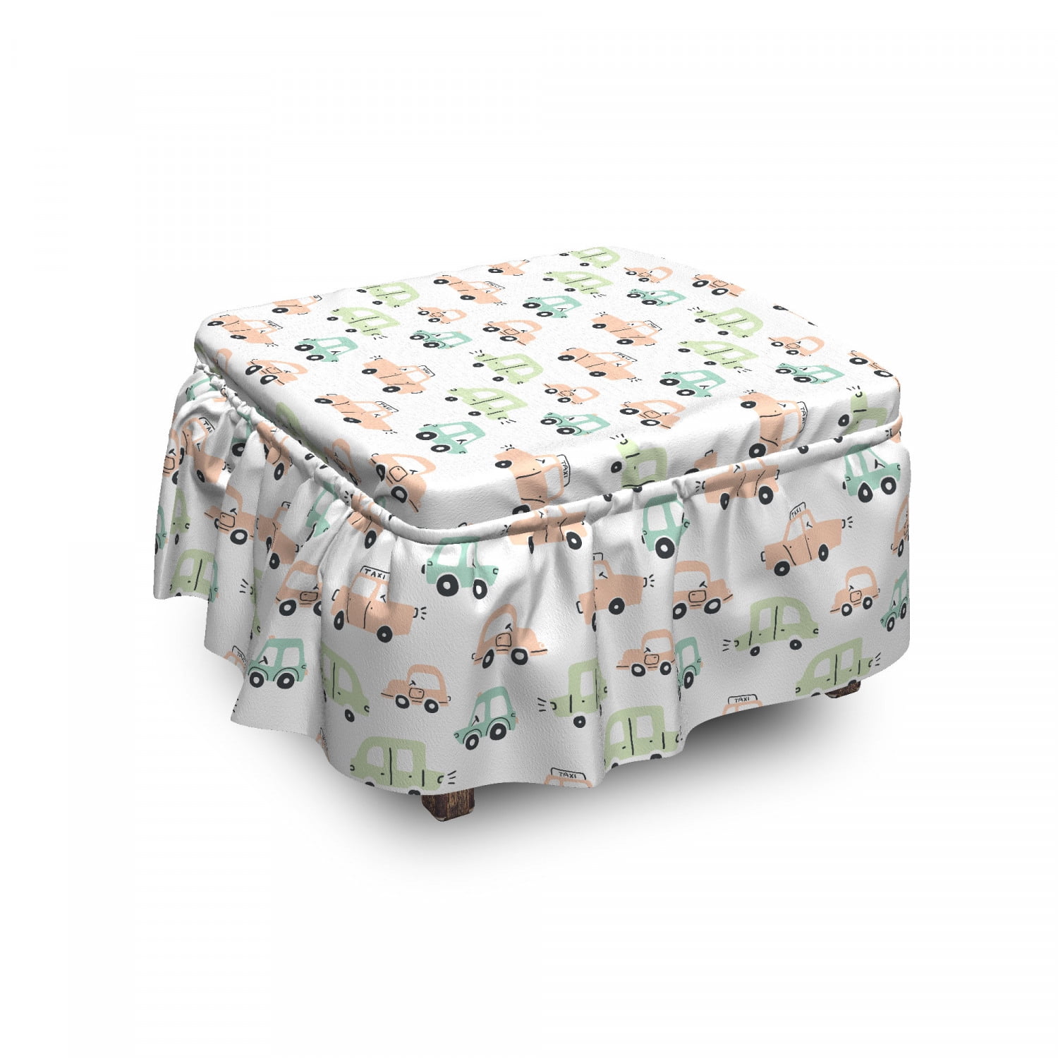 Nursery Ottoman Cover, Pastel Toned Childish Cars, 2 Piece Slipcover ...