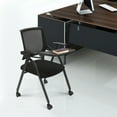 Black Foldable Stacking Chair with Tablet & Caster Wheel for Office ...