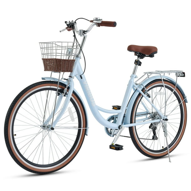 VIRIBUS Women's Cruiser Bike 24" 7 Speed Beach & City Bicycle with ...