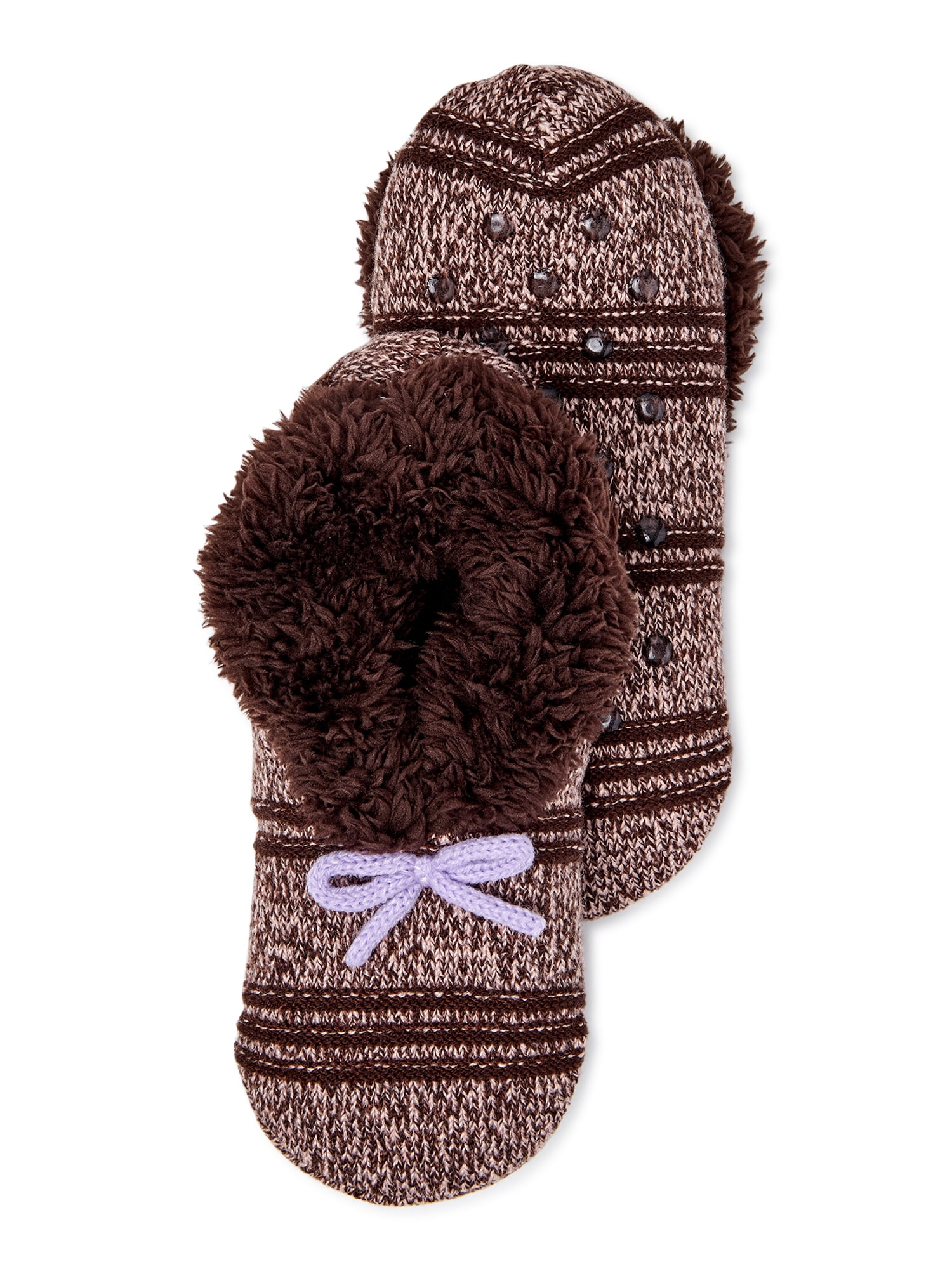 Secret Treasures Women’s Teddy Fur 3D Bow Slipper Socks, 1-Pack ...