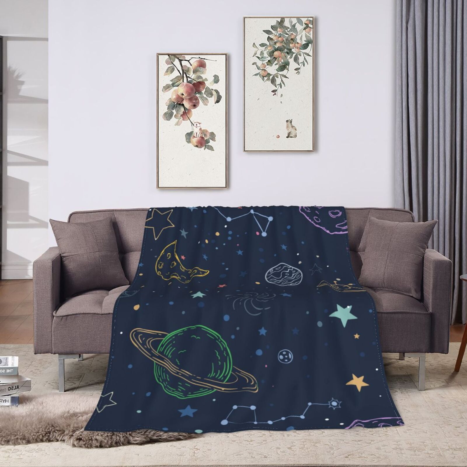 ZNDUO Cartoon Star Space Doodle Pattern Throw Blanket, Lightweight Cozy ...