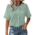 ctdiral Cotton Shirts for Women Peter Pan Collar Button Down Blouse ...