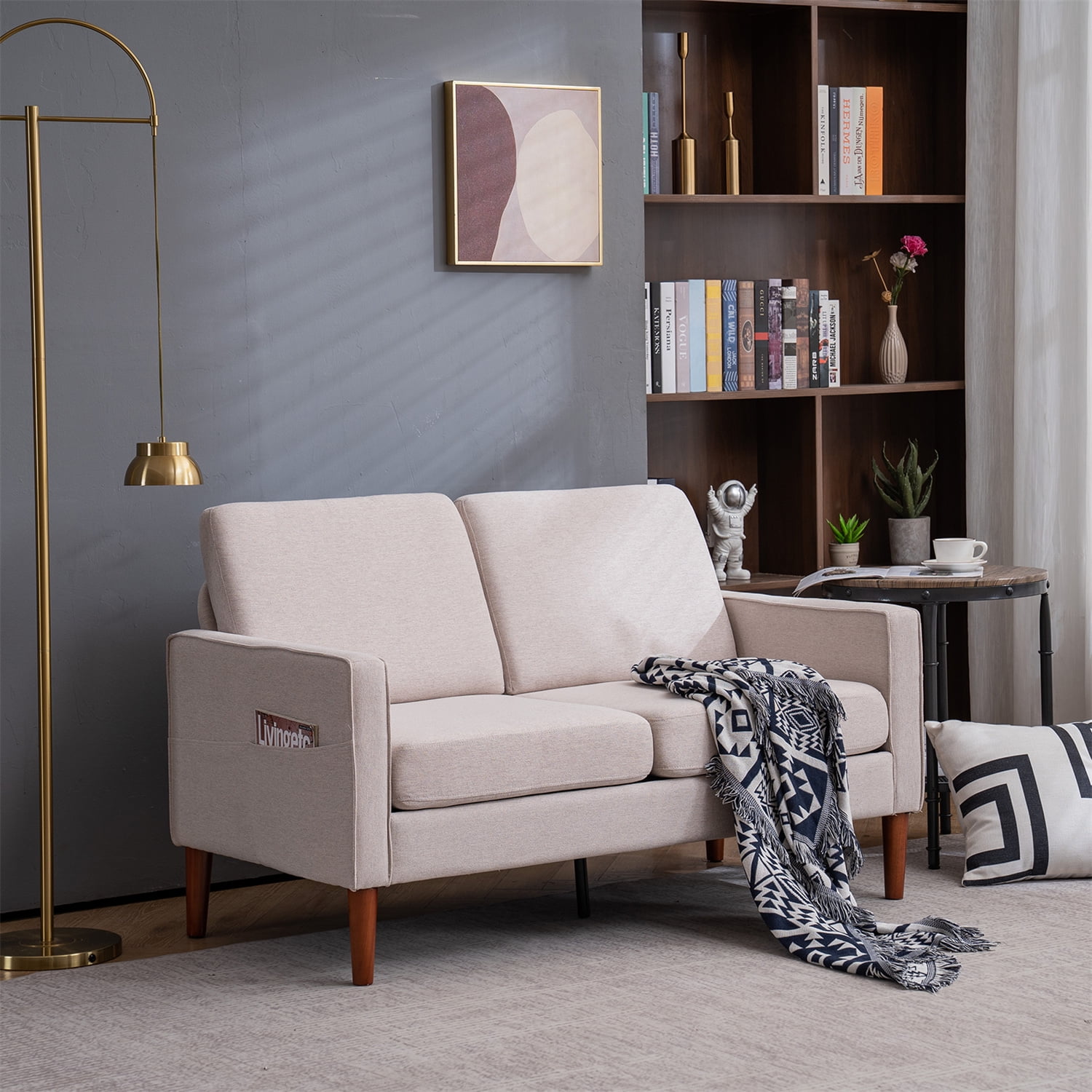 53" Loveseat Sofa, Modern Linen Tufted Upholstered Accent Loveseat Sofa ...