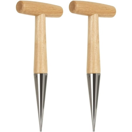 2 PCS 11 Inch Stainless Steel Hand Dibber Garden Tools with Wooden ...