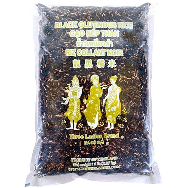 Three Ladies Black Glutinous Rice or Black Sticky Rice Long Grain 5 lbs ...