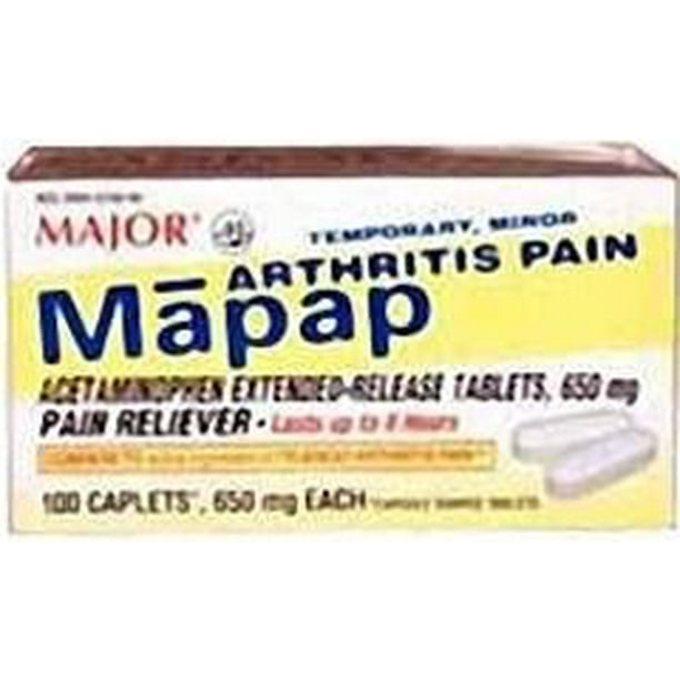 Major Mapap Acetaminophen Arthritis Pain Caplets, 650 mg, White, 100 ...