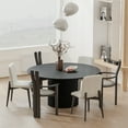 60" Modern Oak Wood Dining Table Large Round Dining Room Tables,Black ...