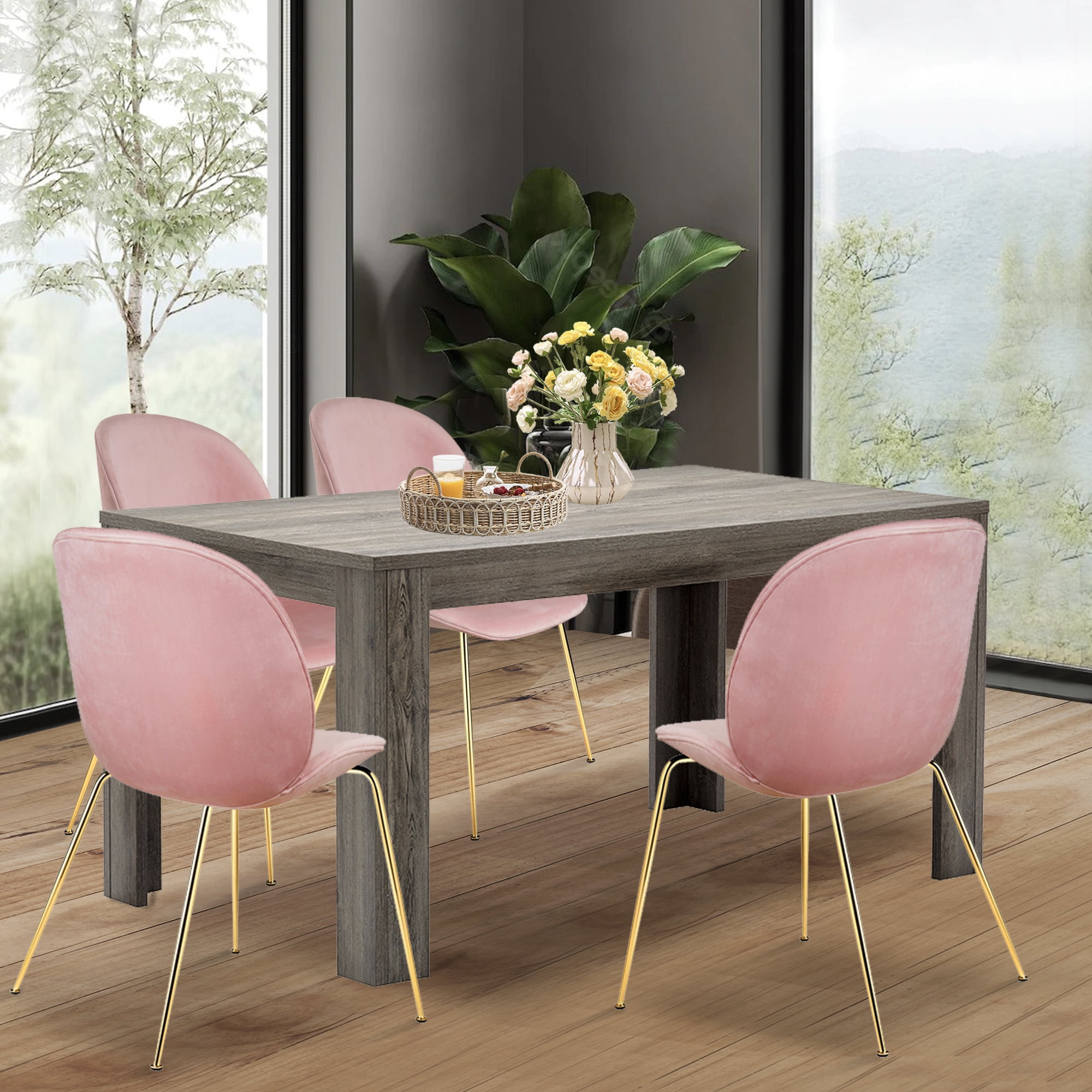 Leejay 5 Pieces Dining Table Set,59 inch Gray Kitchen Table & 4 Pack ...