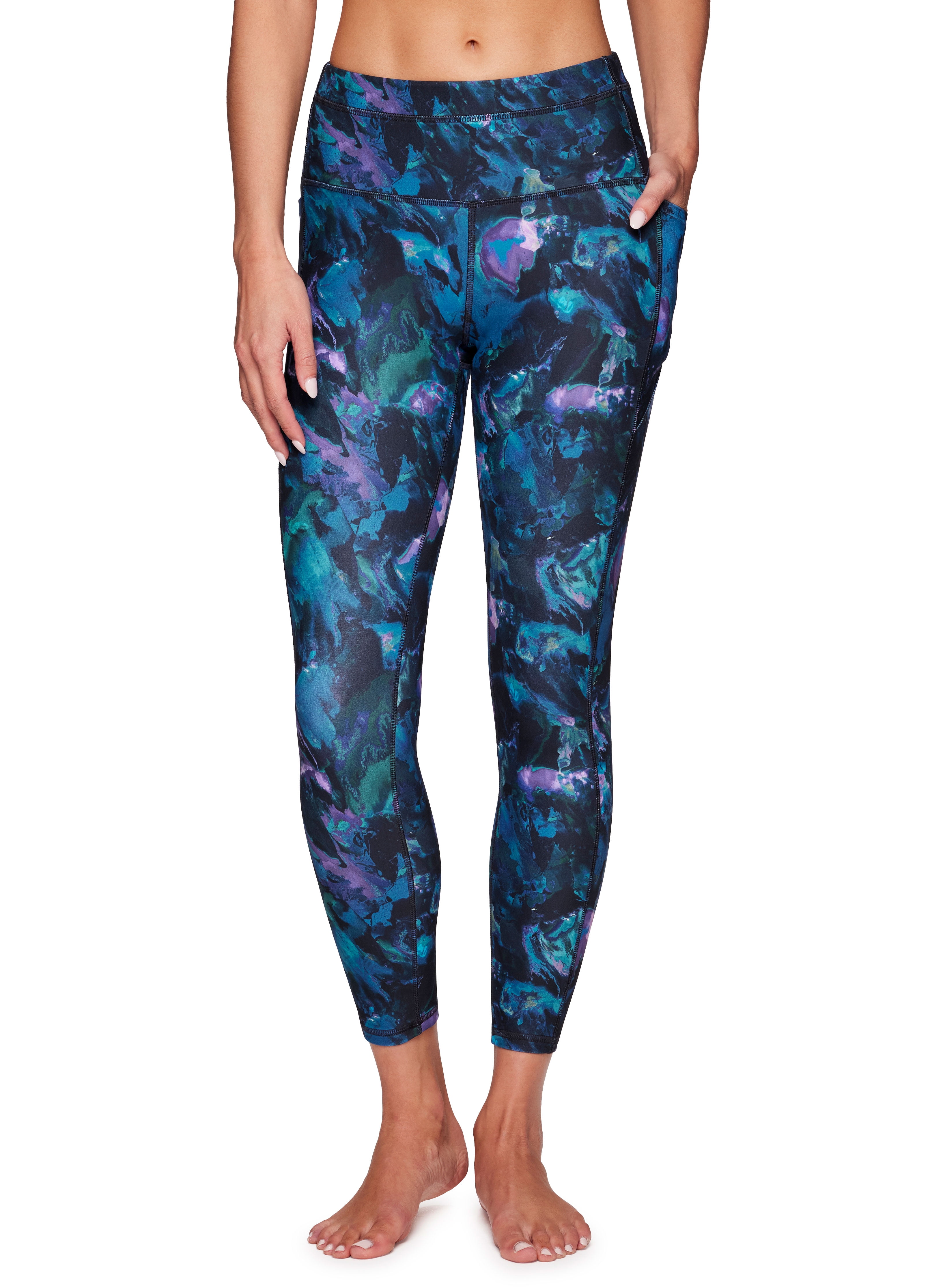 RBX Active Women's Tonal Blue Soft Floral 7/8 Leggings with Pockets ...