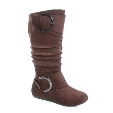 Bank-81 Women's Faux Suede Mid Calf Boots with Large Buckle, Side Zip ...