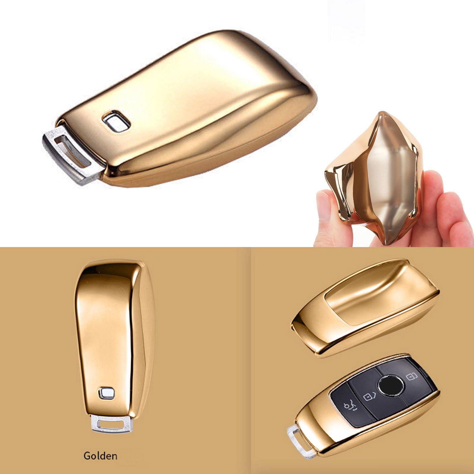 Chrome Finish Gold TPU Key Fob Protective Cover Case For Mercedes-Benz ...