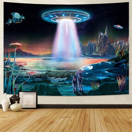 Galaxy Space Tapestry Psychedelic Alien World UFO Flying Saucer ...