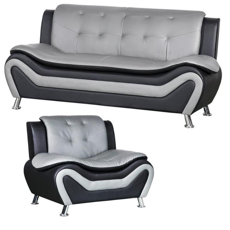 2 Piece Living Room Set with 2 Tone Sofa and Armchair in Black/Gray ...