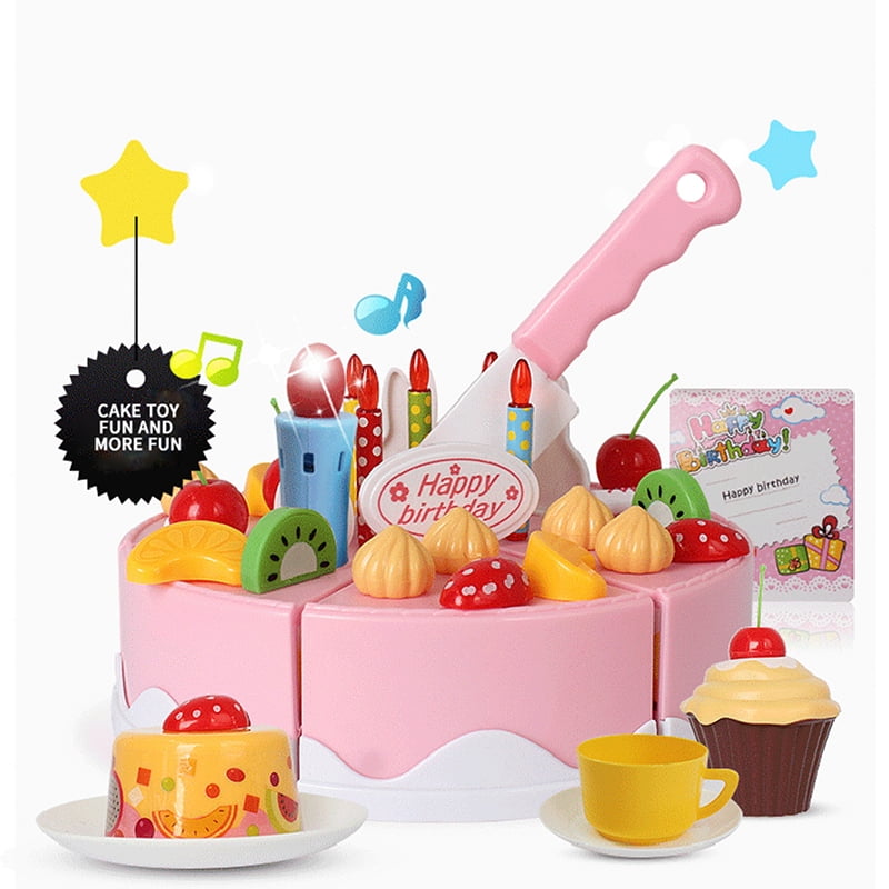 SUNSBELL Durable Cake Toy Pretend Playing Birthday Cake Plastic Toy Toy ...