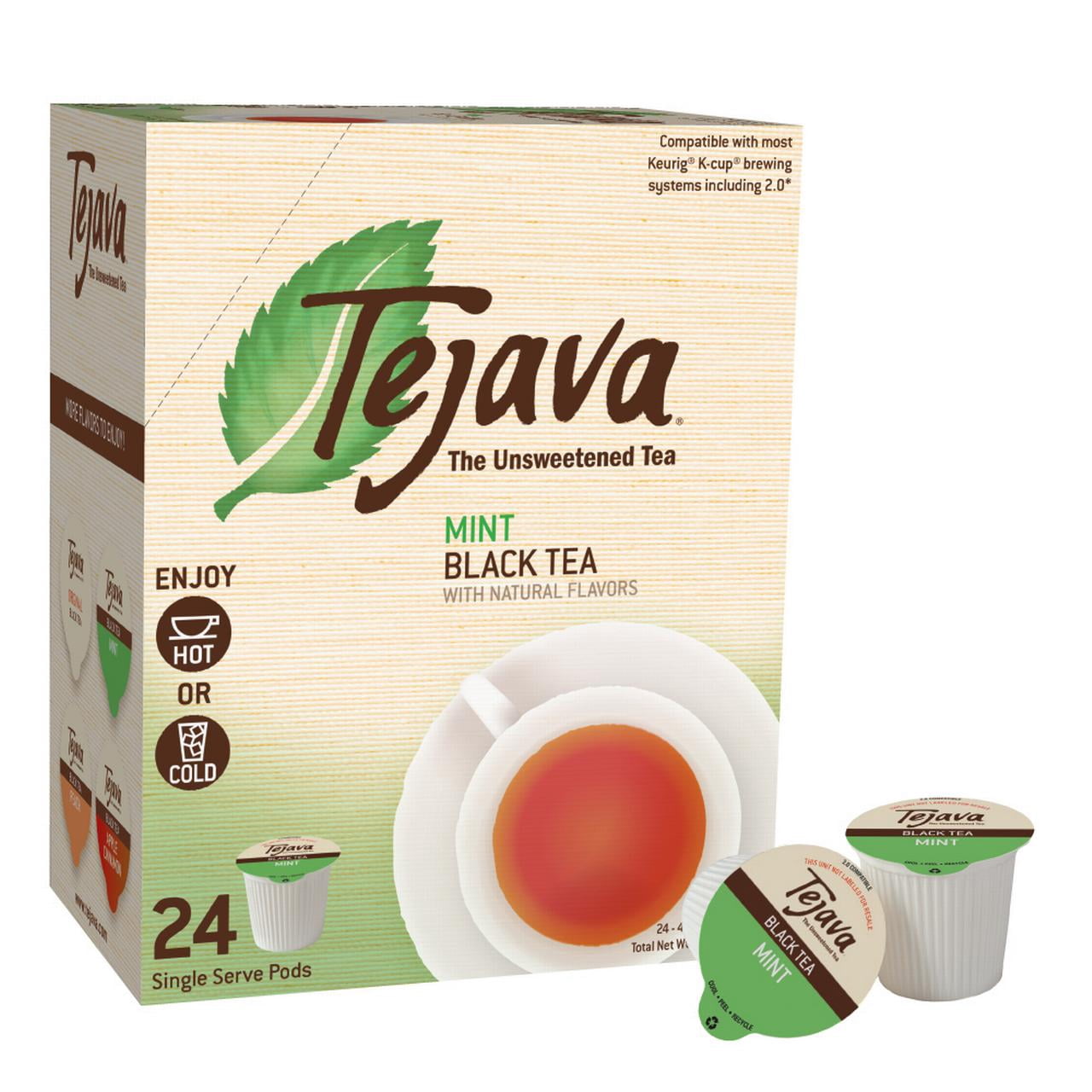 Tejava Mint Unsweetened Black Tea Pods, Single Serve Cups, Keurig K-Cup ...
