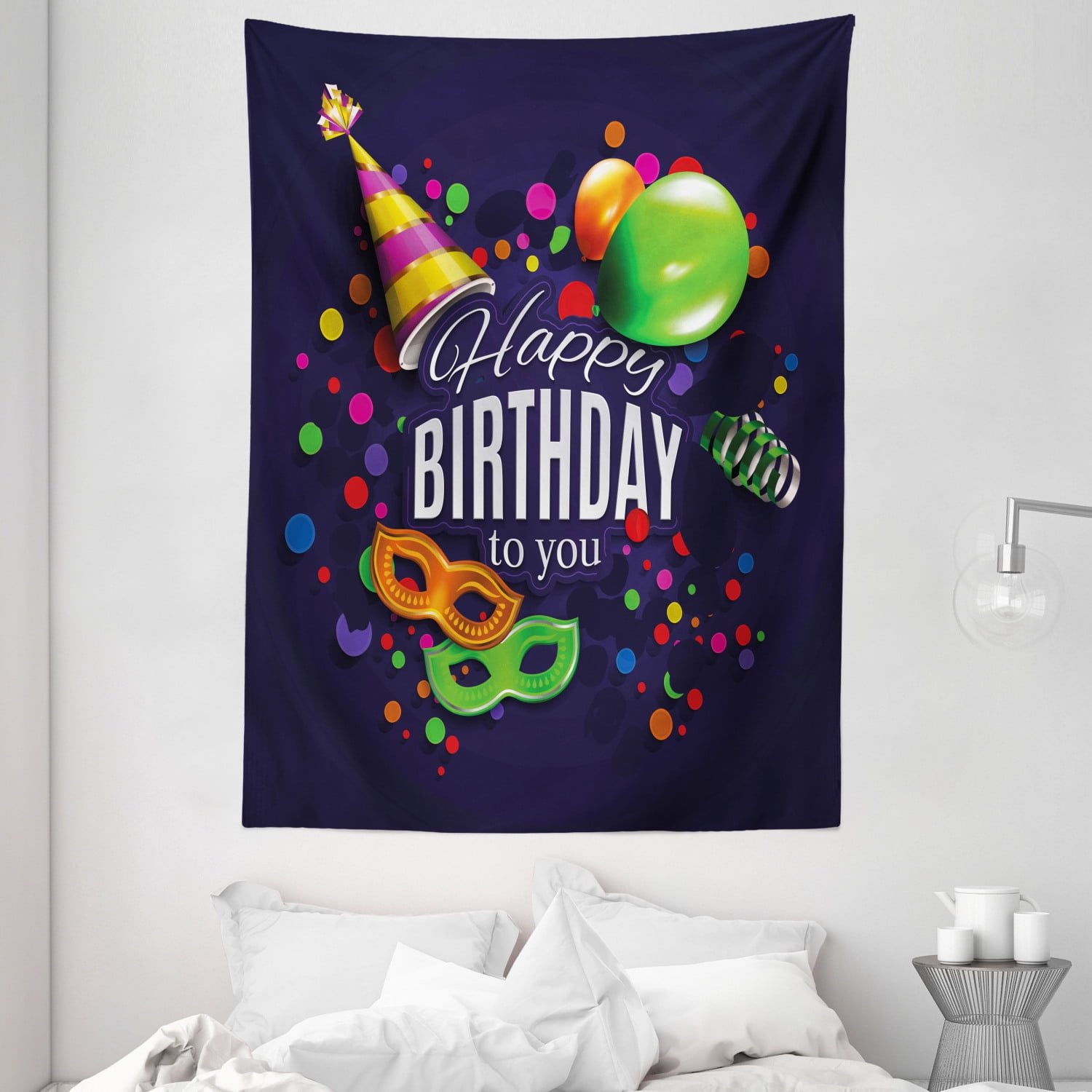 Birthday Decorations Tapestry, Colorful Balloons Curling Ribbons ...