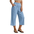 YUGYXL Pants for Women Plus Size Wide Leg Cropped Fold Over Flare Capri ...