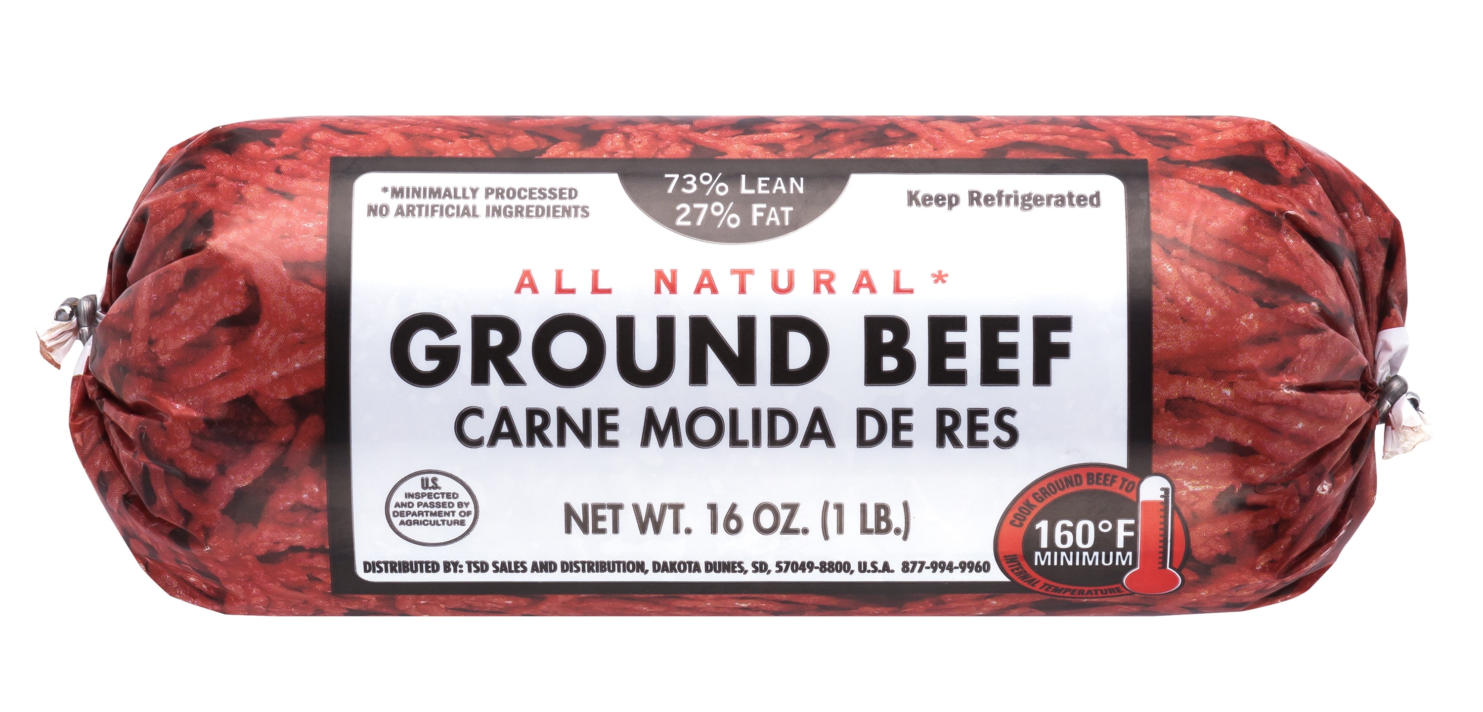 All Natural 73 Lean 27 Fat Ground Beef Roll 1lbs Fresh