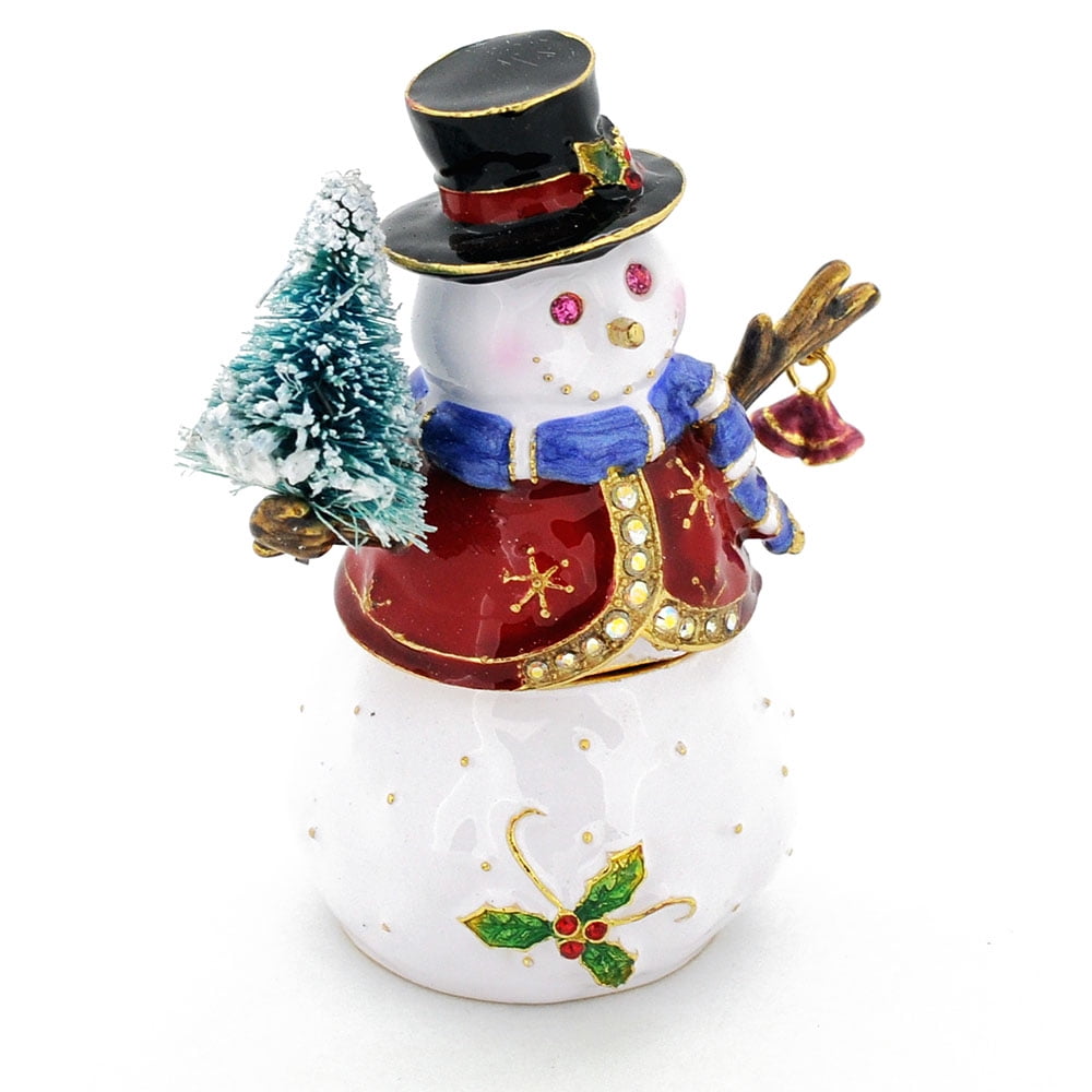Snowman Holding Christmas Tree Trinket Box with Swarovski Crystal ...