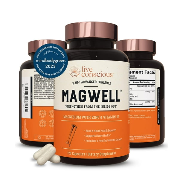 Suplemento Live Conscious Magwell de magnesio, zinc y vitamina D3 ...