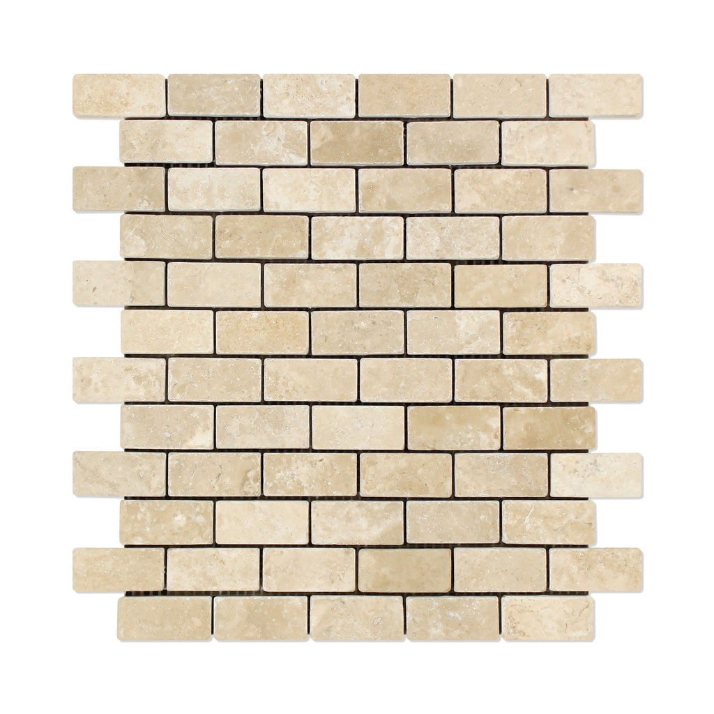 1 X 2 Durango Cream Travertine Tumbled Brick Mosaic Tile - Walmart.com