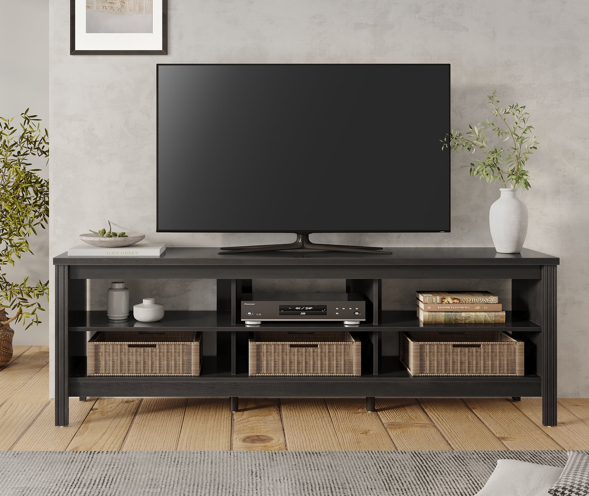 Farmhouse TV Stands for 75 inches Flat Screen Wood Media Console ...