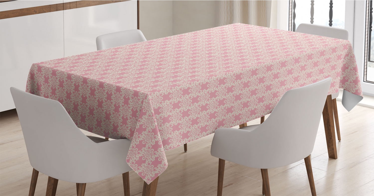 Pink Damask Tablecloth, Victorian Inspired Monochrome Floral Girly ...