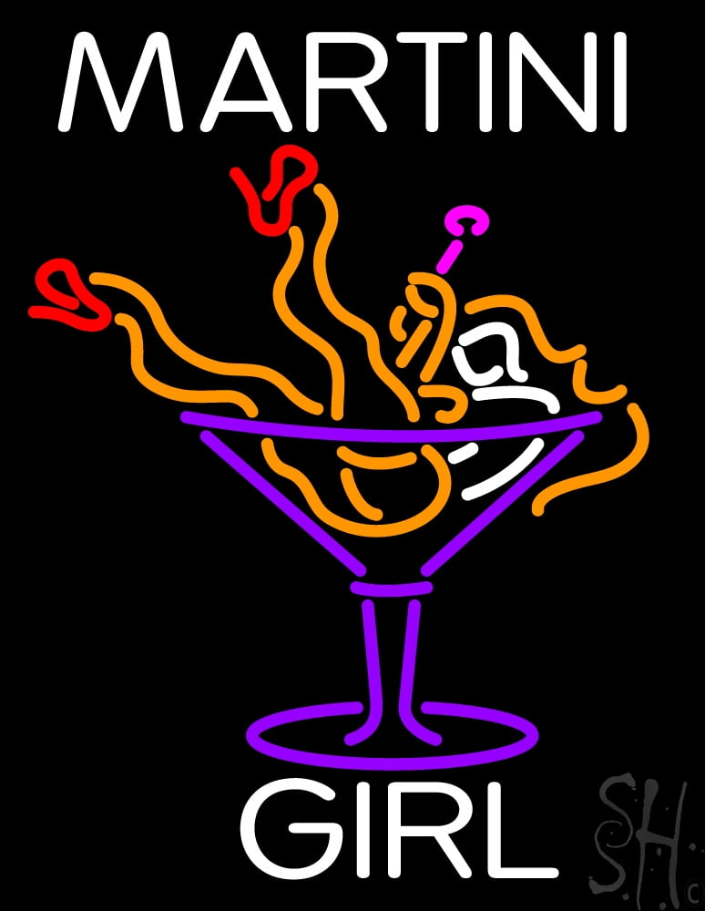 White Martini Girl Logo LED Neon Sign 24 x 31 - inches, Clear Edge Cut ...