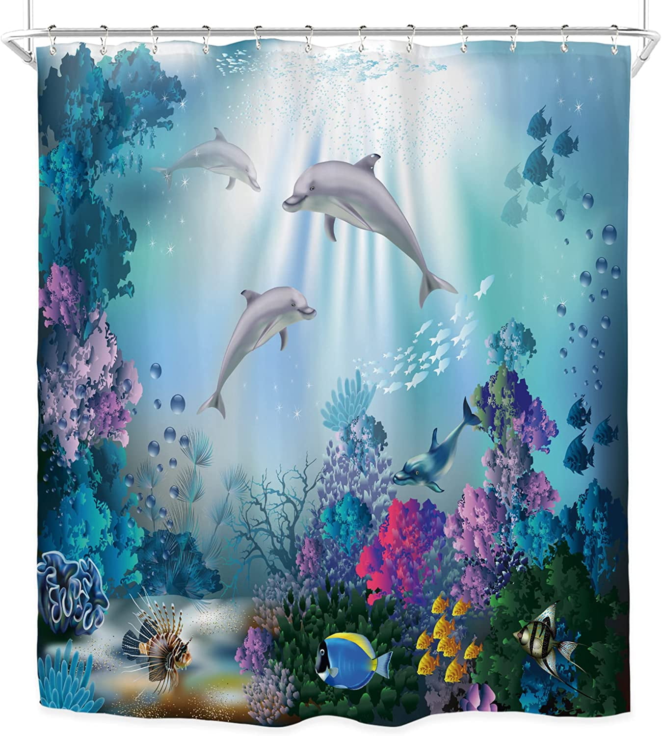 Newhomestyle Dolphin Shower Curtain Underwater Algaes Coral Reefs ...