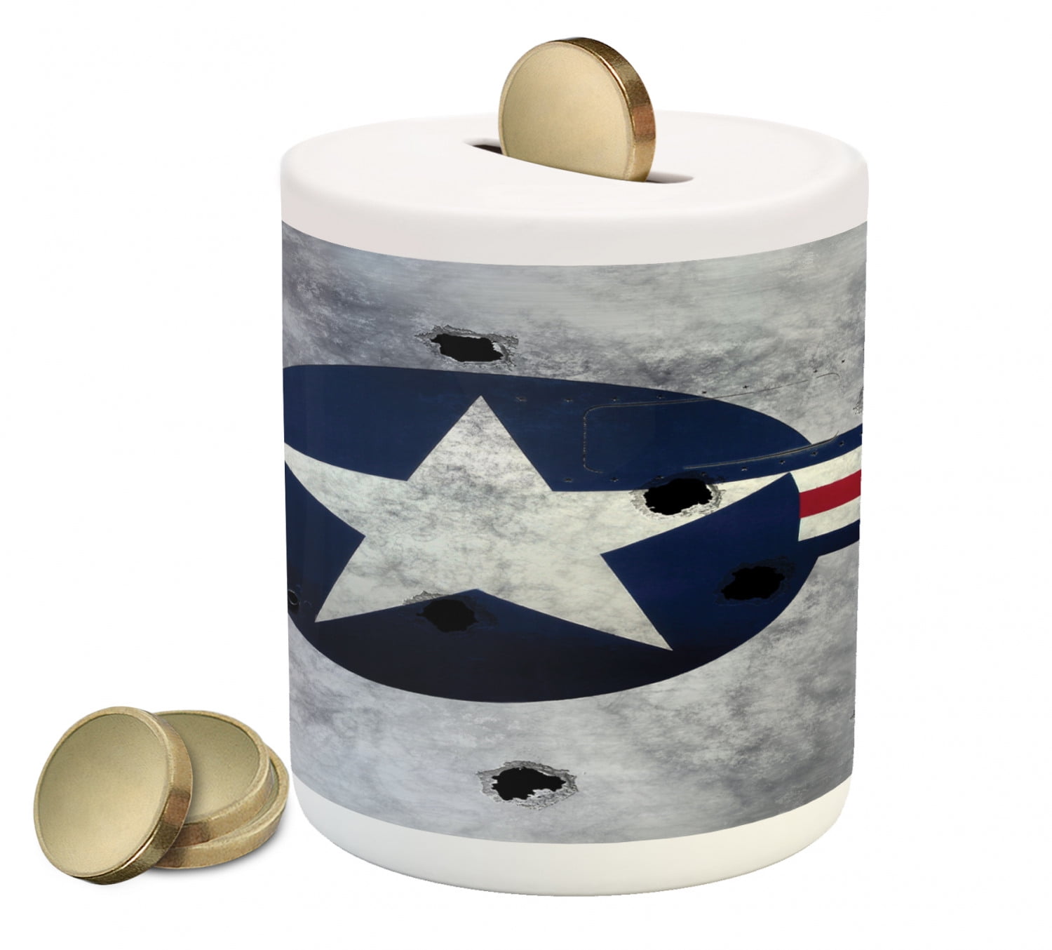 Airplane Piggy Bank, Star on Round Circle with Stripes with Grunge ...