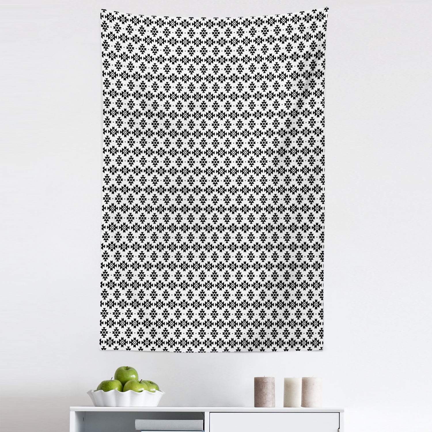 Tribal Tapestry, Monochrome Arrangement with Aztec Motif Native Folk ...