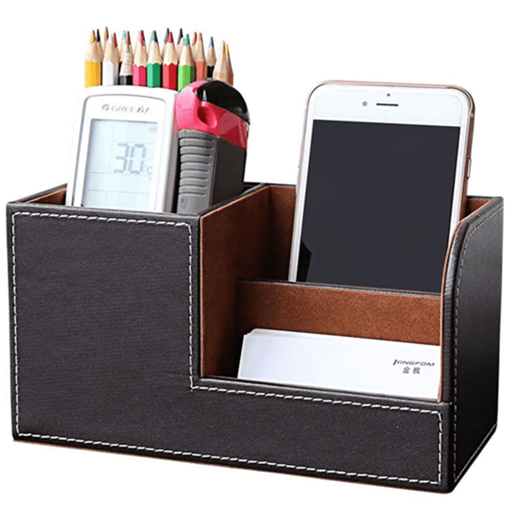 KINGFOM Pen Holder, PU Leather Desk Organizer Home School Office ...