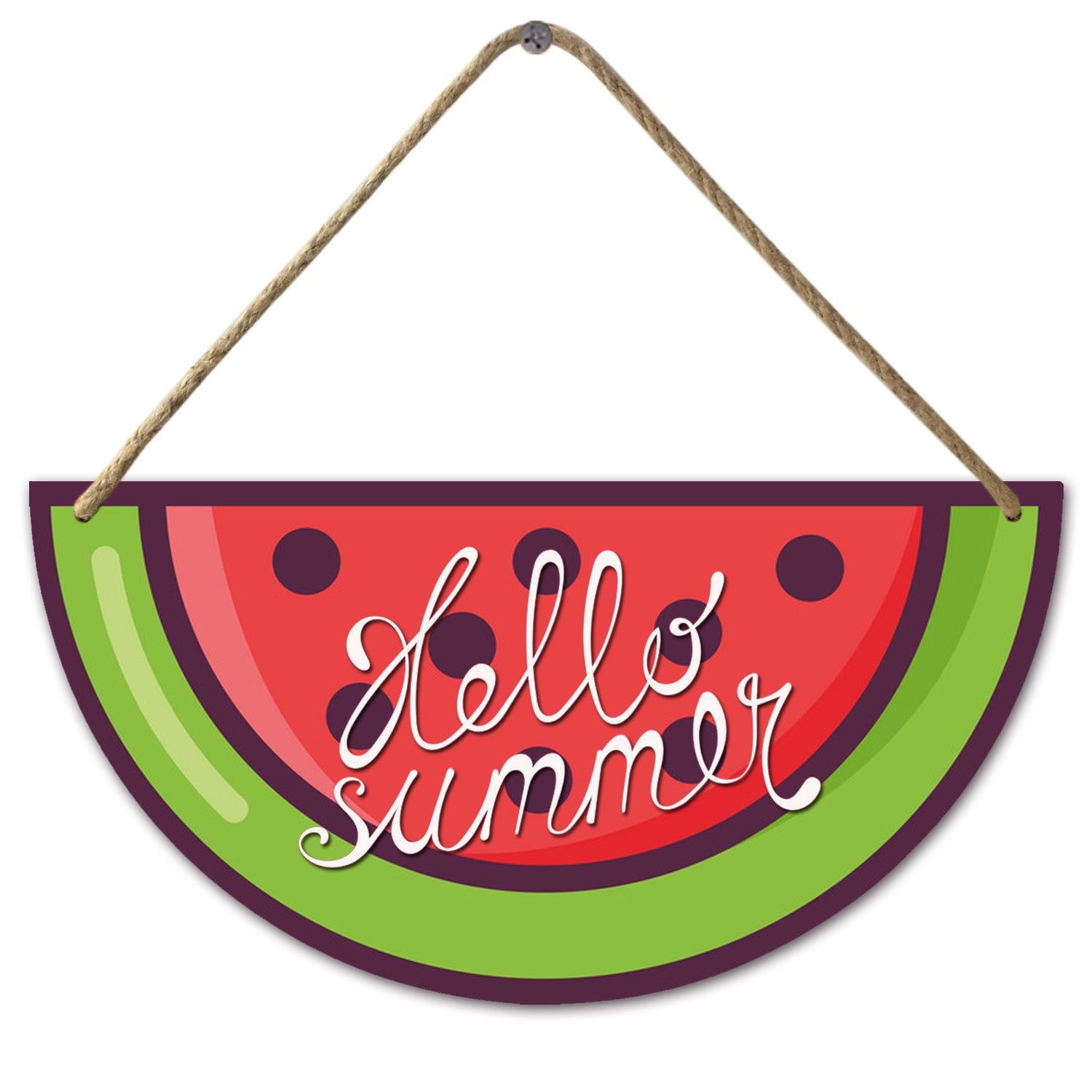 Eveokoki Watermelon Door Sign Hello Summer Door Hanger Wood Front Door