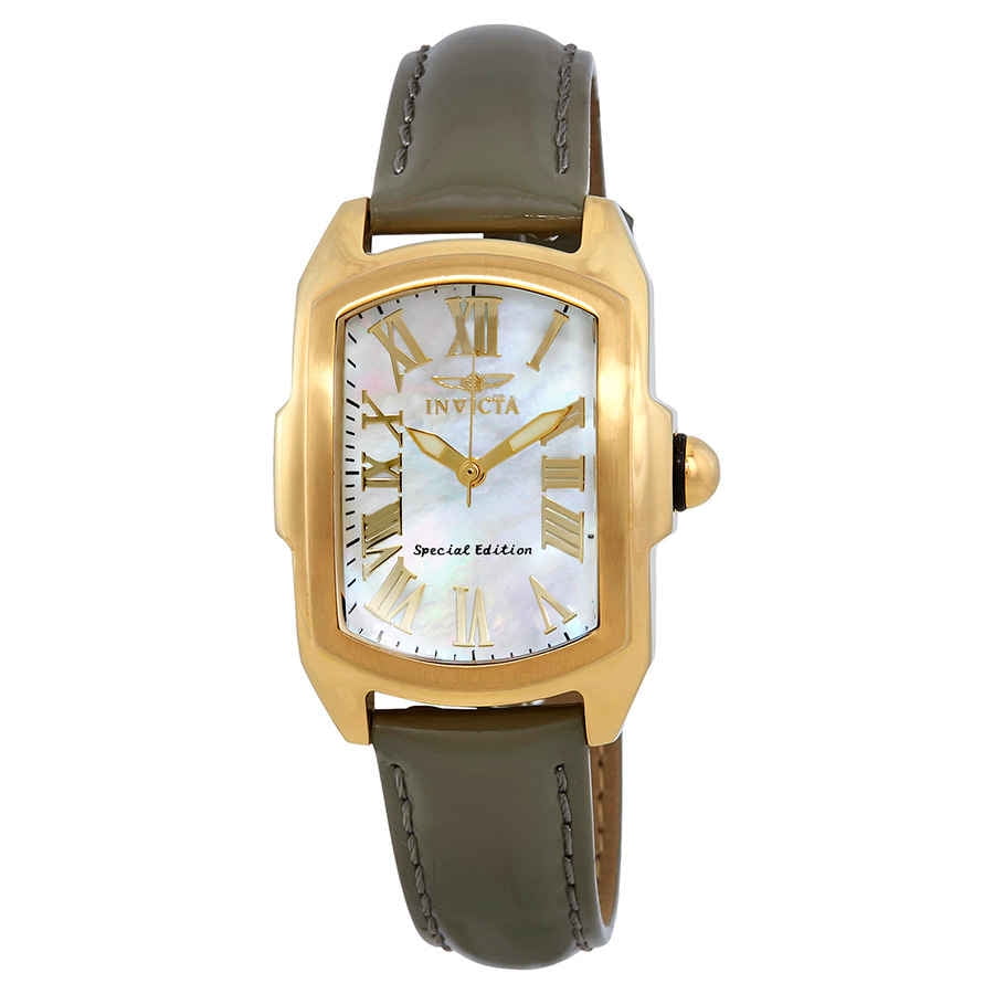 Invicta Women's Lupah Mother of Pearl Dial Black Leather Watch 20457 ...