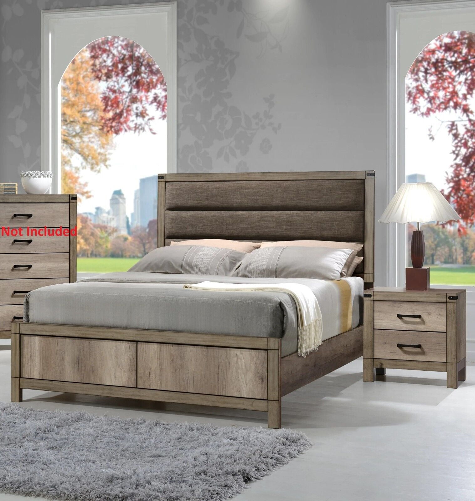 Contemporary 3pc Bedroom Set Upholstered Full Size Bed and Nightstands ...
