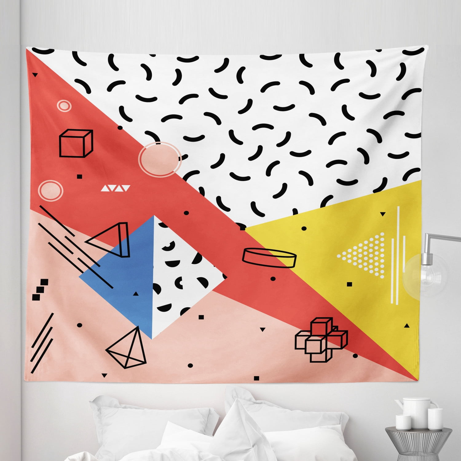 Abstract Tapestry, Modern Geometric Trippy Triangles Cubes Circles ...