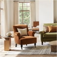 Burnt Orange Velvet Accent Chair with Pleated Sock Arms and Wooden Legs ...