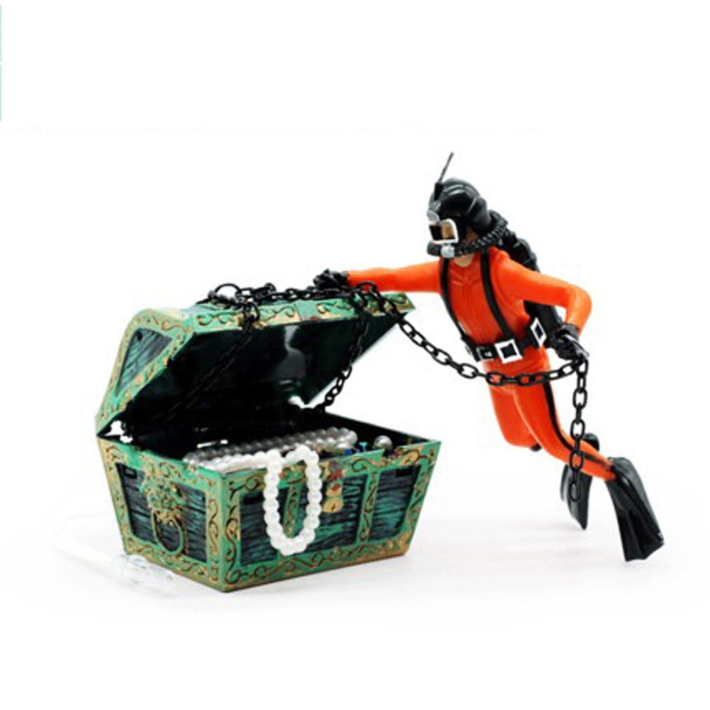 Creative Treasure Hunter Treasure Box Diver Pneumatic Ornament Aquarium ...