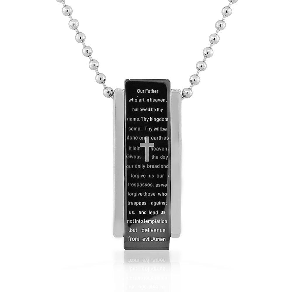 EDFORCE Stainless Steel Black Silver-Tone Cross Prayer English Pendant ...