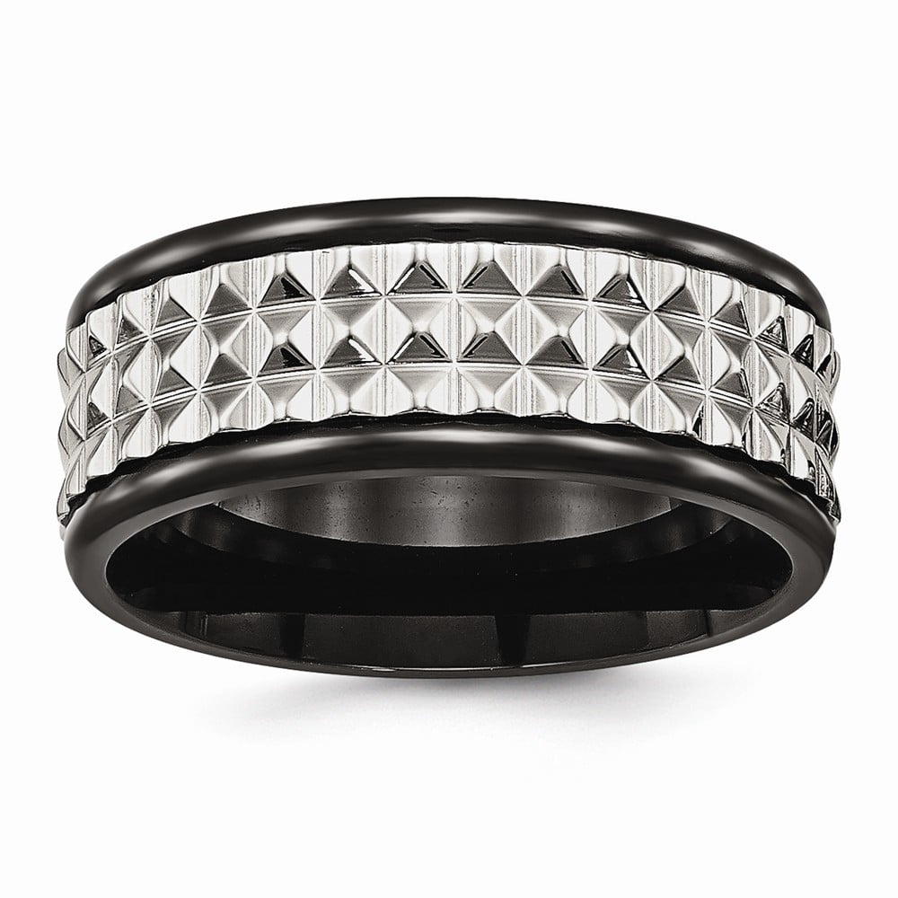 Stainless Steel Polished Black IP Textured Ring Size: 11; for Adults ...