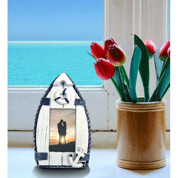 Puzzled Wooden Blue Sailboat Picture Frame, 2 x 3 Inch Sculptural Wood ...