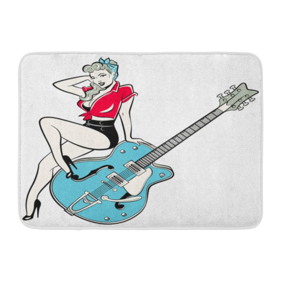 SIDONKU Woman Rockabilly Pinup Girl Sitting on Vintage Guitar Music ...