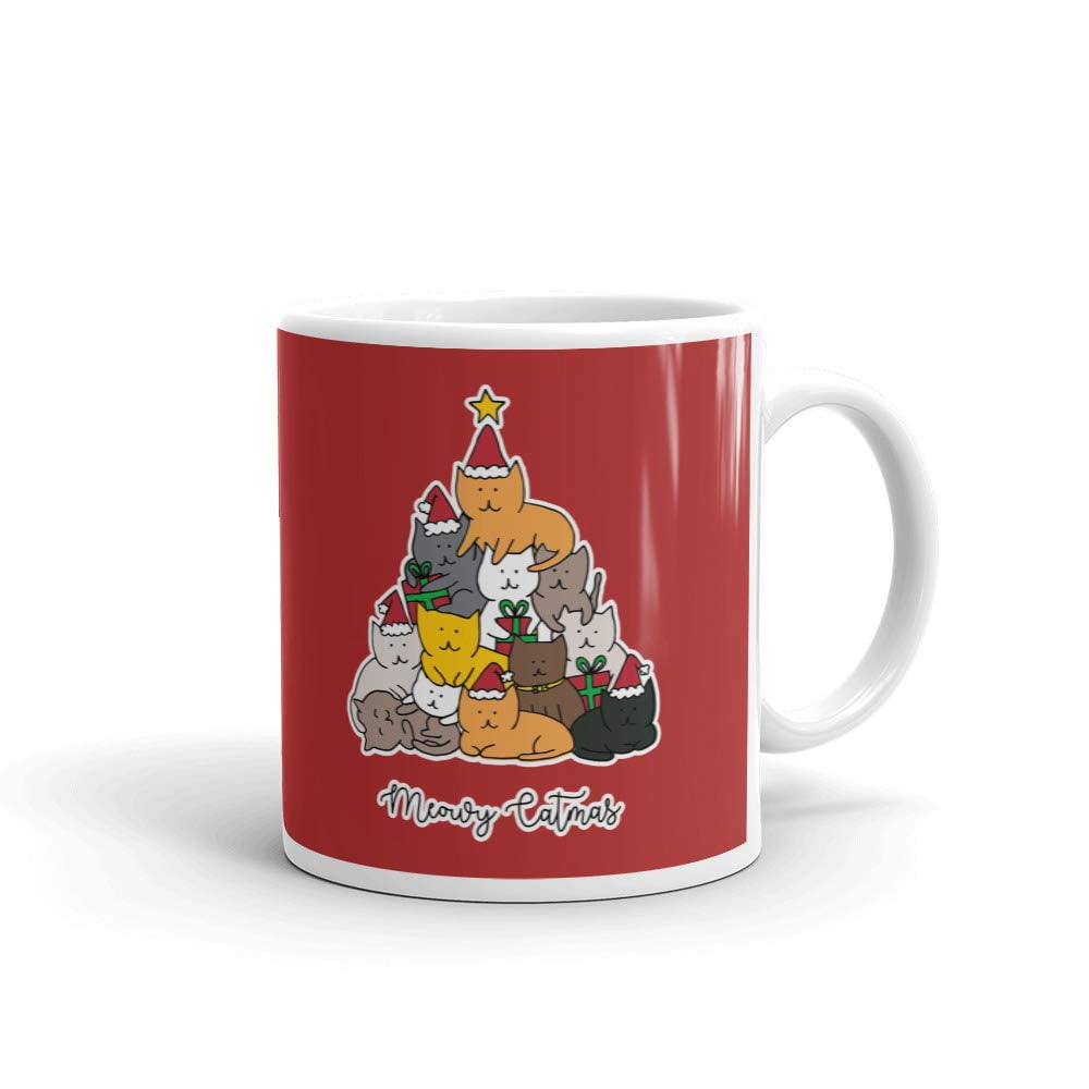 Meowy Catmas Ugly Cats Christmas Tree Coffee Tea Ceramic Mug Office ...
