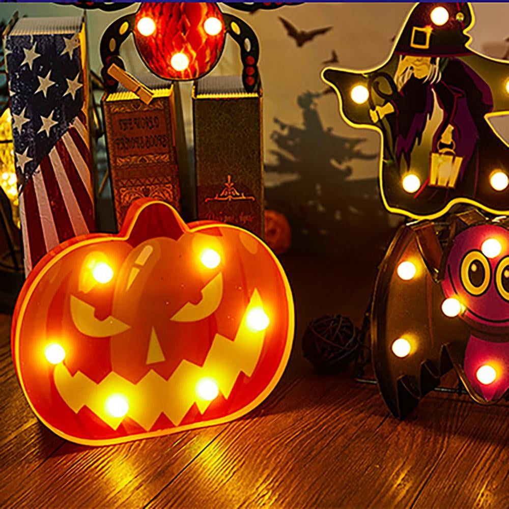 7" Pre-lit Halloween Decorations Night Light with Pumpkin,Skull,Bats ...