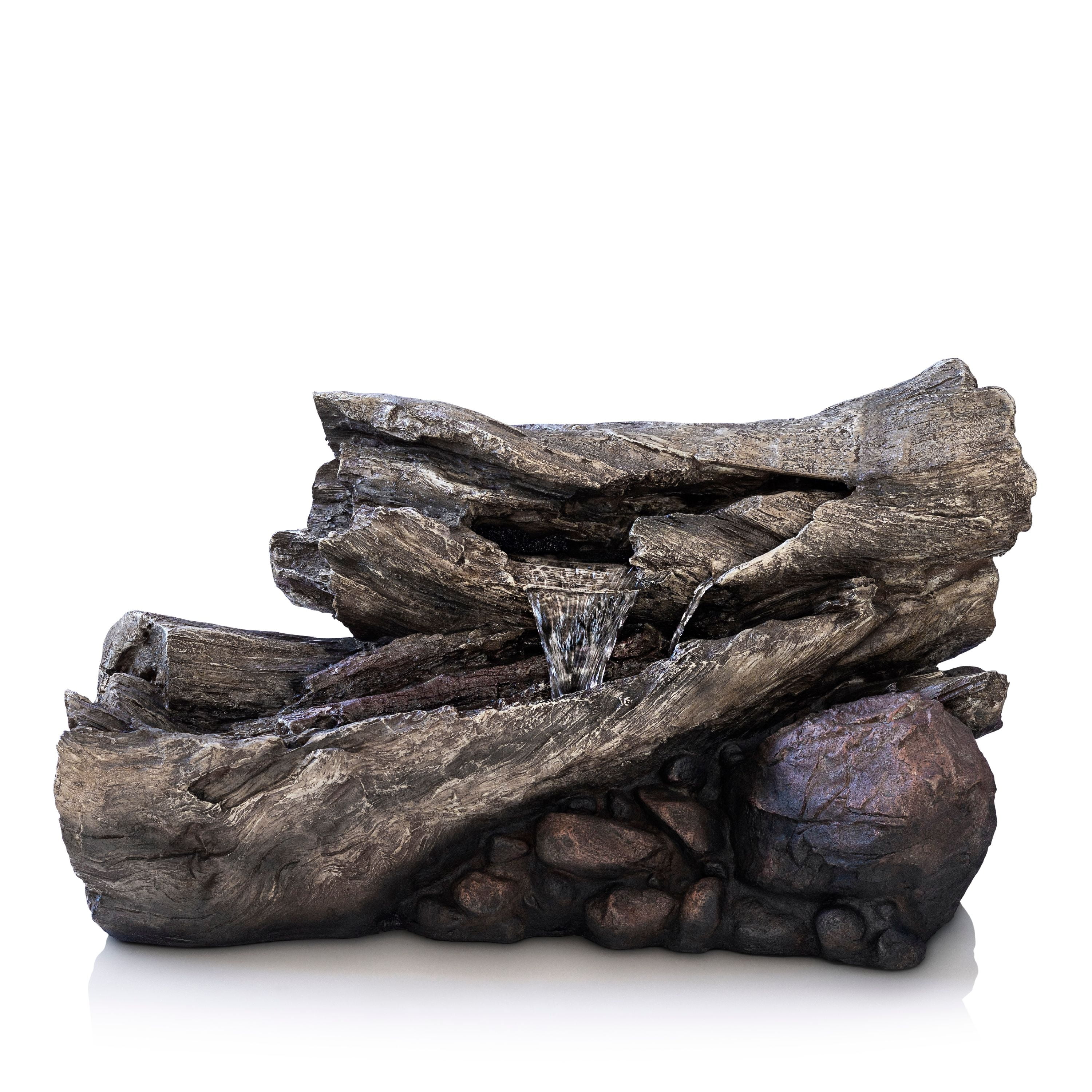 Alpine Corporation Outdoor 3-Tier Fallen Tree Trunk Water Fountain with ...